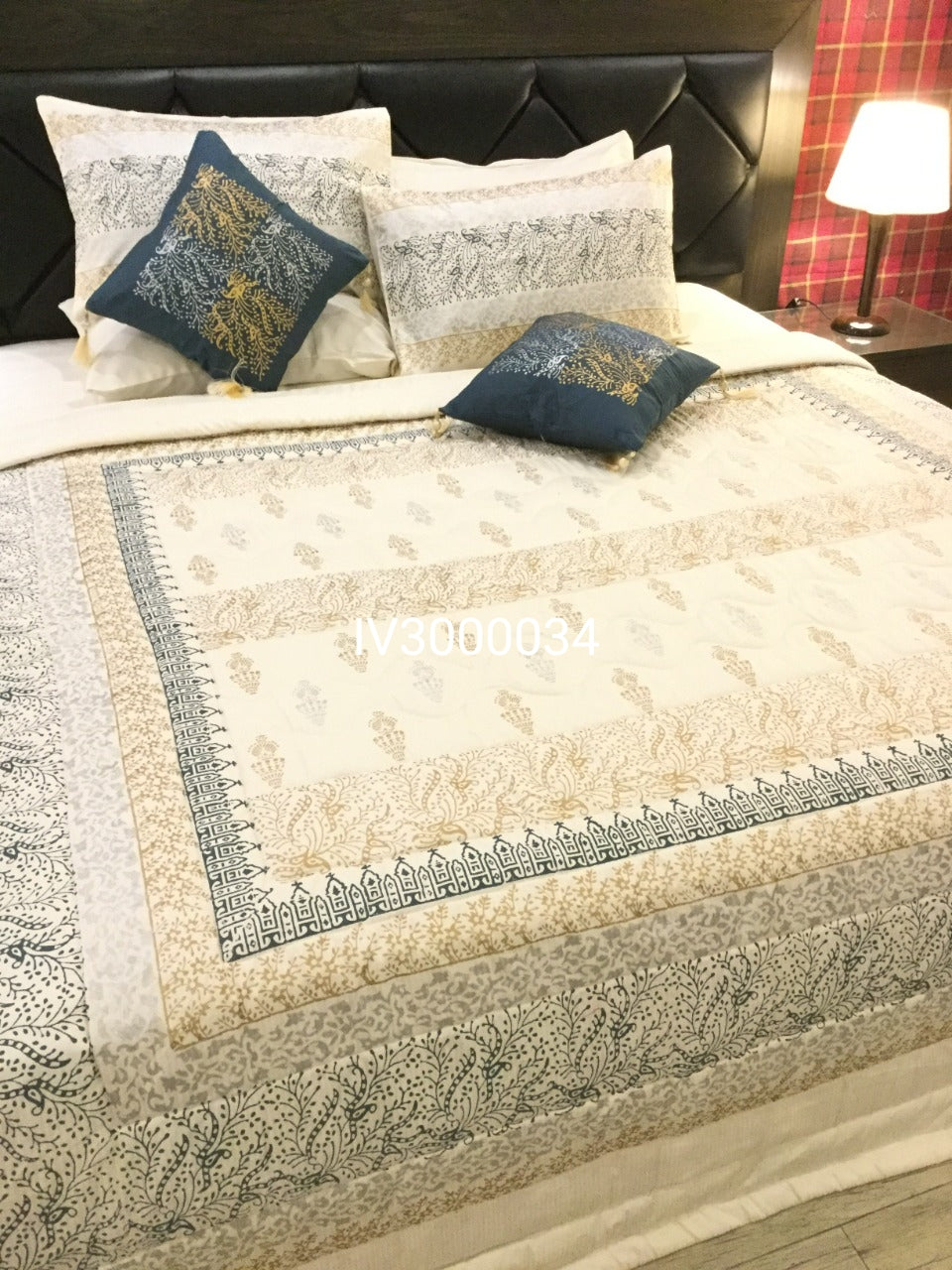 IV3000034 Luxury Block Print Comforter Set - Light Filling – Ivy Fabrics